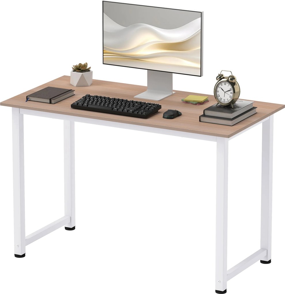 HOMCOM Moderní pracovní stůl se železnou konstrukcí a nastavitelnými nohami 120x60x76 cm Bílý a přírodní