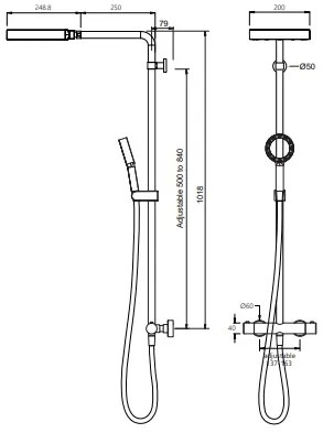 Teorema Select Design - POLO Termostatický sprchový systém, Matná černá 15253BB-T01