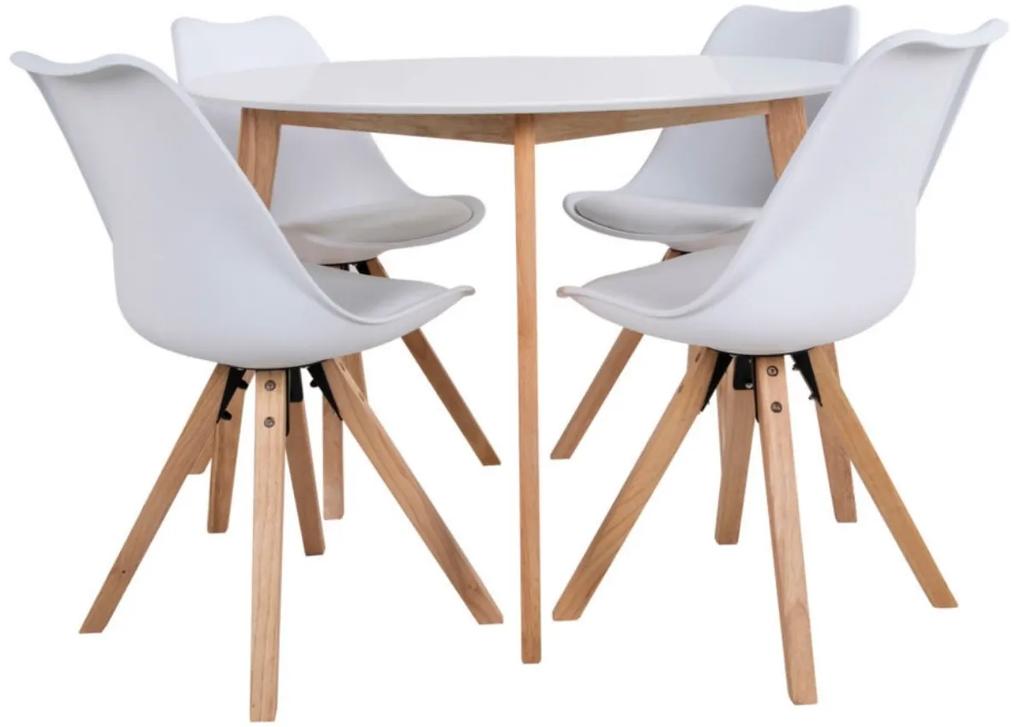 Nordic Living Bílý dřevěný kulatý jídelní stůl Vinay 105 cm s přírodní podnoží