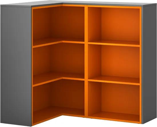 PLAN Skříňka rohová R01 SEGMENT, pravá, grafitová/oranžová