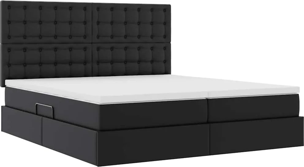 Postel s úložným prostorem a matrací s čelo Černá 200 x 200 cm 3372181