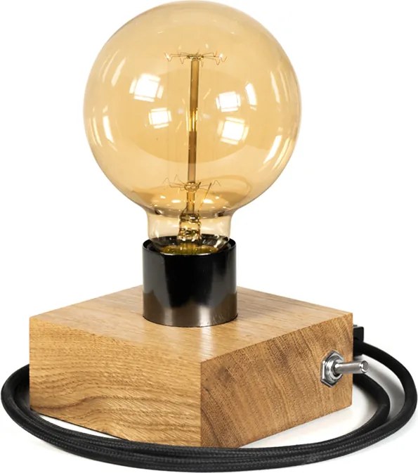 Noční Lampa Stolní Edison Dub přírodní 10x10 CM Retro žárovka E27 40W