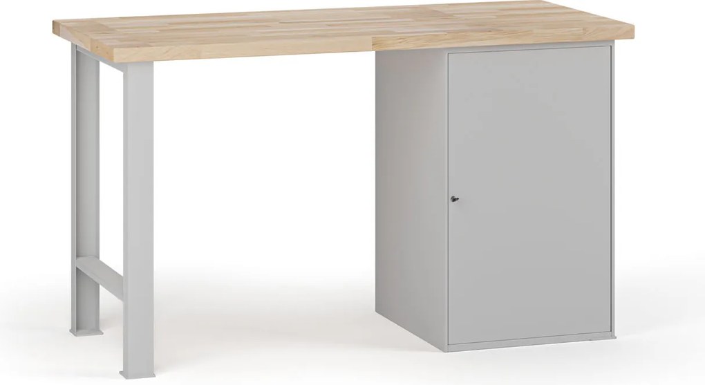 Dílenský pracovní stůl G7, buková spárovka, 1500 x 685 x 840 mm, 1x skříňka, šedá