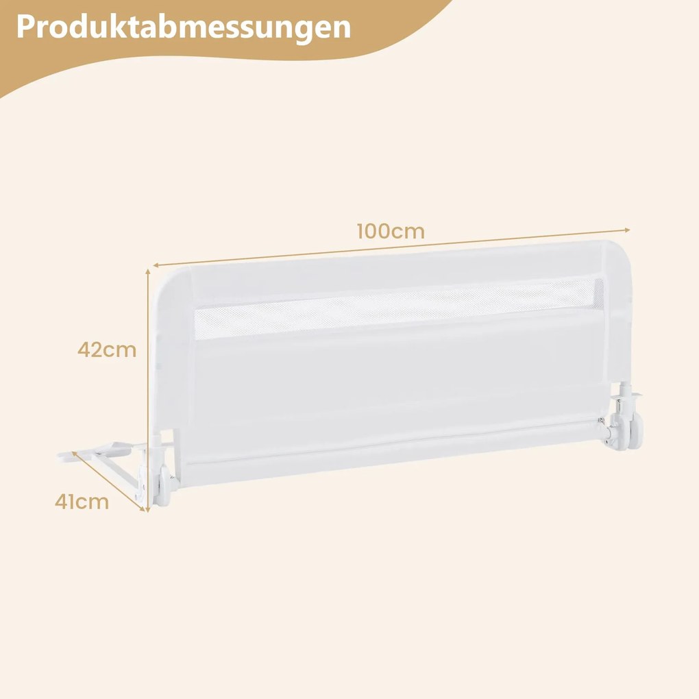 Costway Zábrana na postel pro batolata 100 cm skládací zábrana na dětskou – bílý