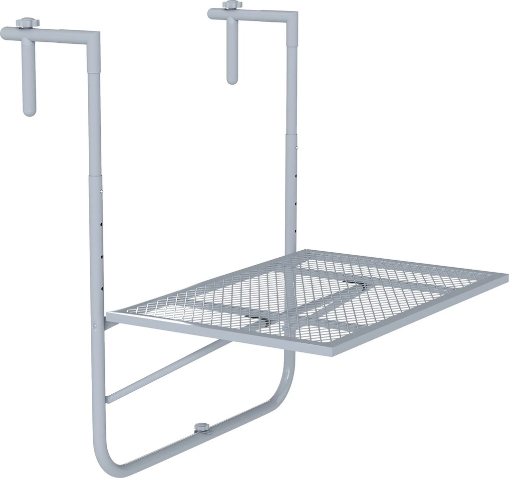 Outsunny skládací závěsný balkónový stůl – 4polohové nastavení, svorka na zábradlí, odolný, 60 × 40 cm, šedý | Aosom