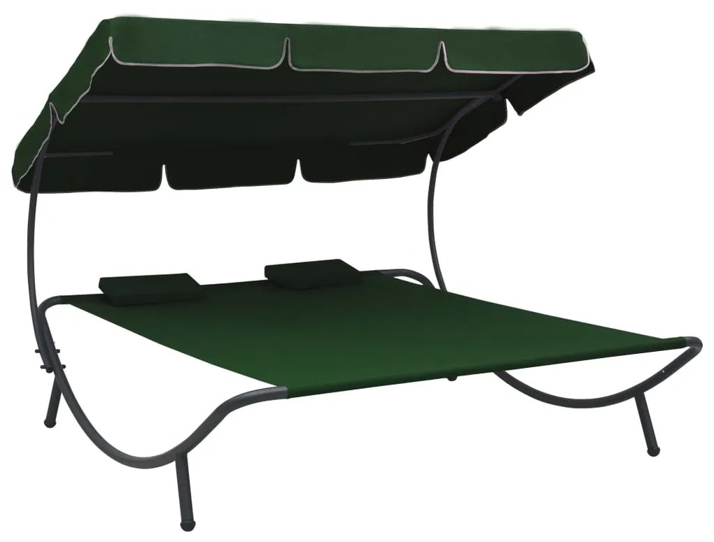 313522 vidaXL Zahradní postel s baldachýnem a polštáři zelená