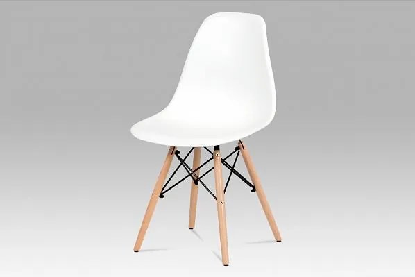 Jídelní židle, CT-758 WT, plast bílý / masiv buk / kov černý