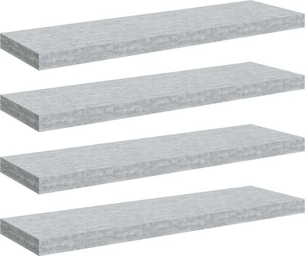 Plovoucí nástěnné police 4 ks betonově šedé 80x23,5x3,8 cm MDF 326602