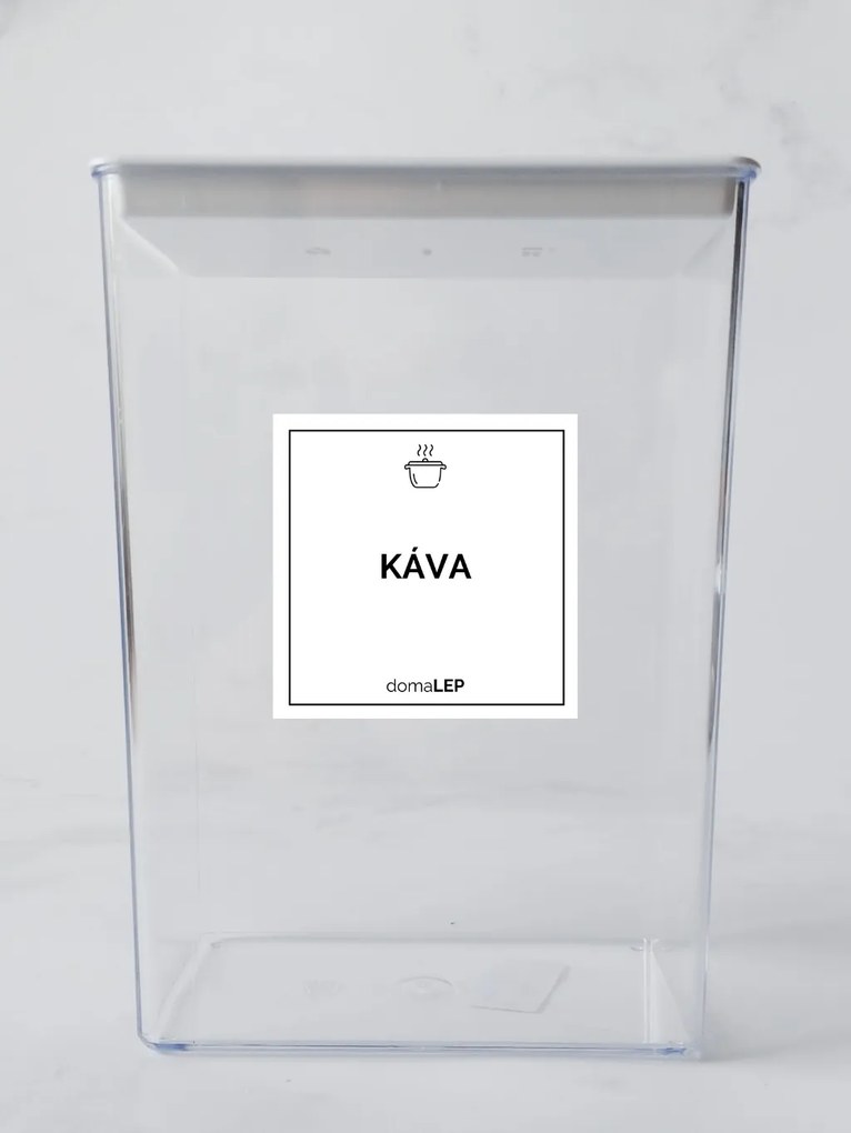 KÁVA – bílá samolepka na dózu, tučné písmo, 5 × 5 cm | DomaLEP