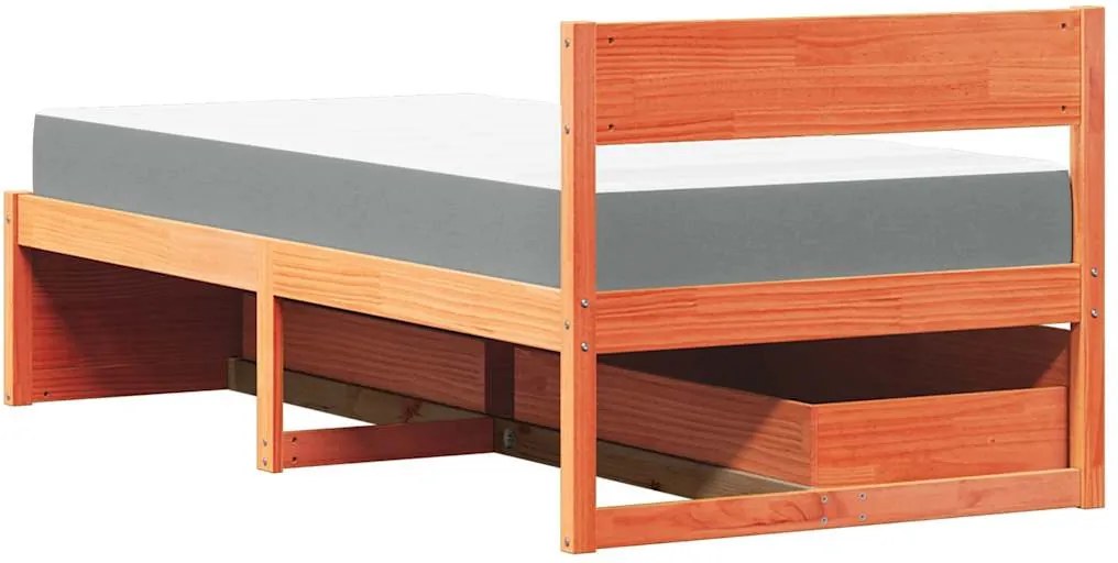 Postel se zásuvkami a matrací voskově hnědá 90x200 cm borovice 3281909