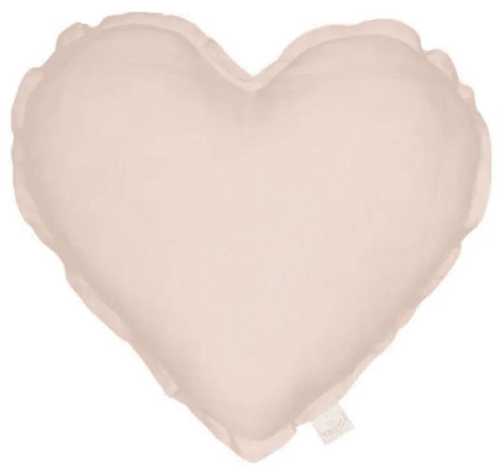 Mini lněný polštář srdce pudrově růžová 28 cm