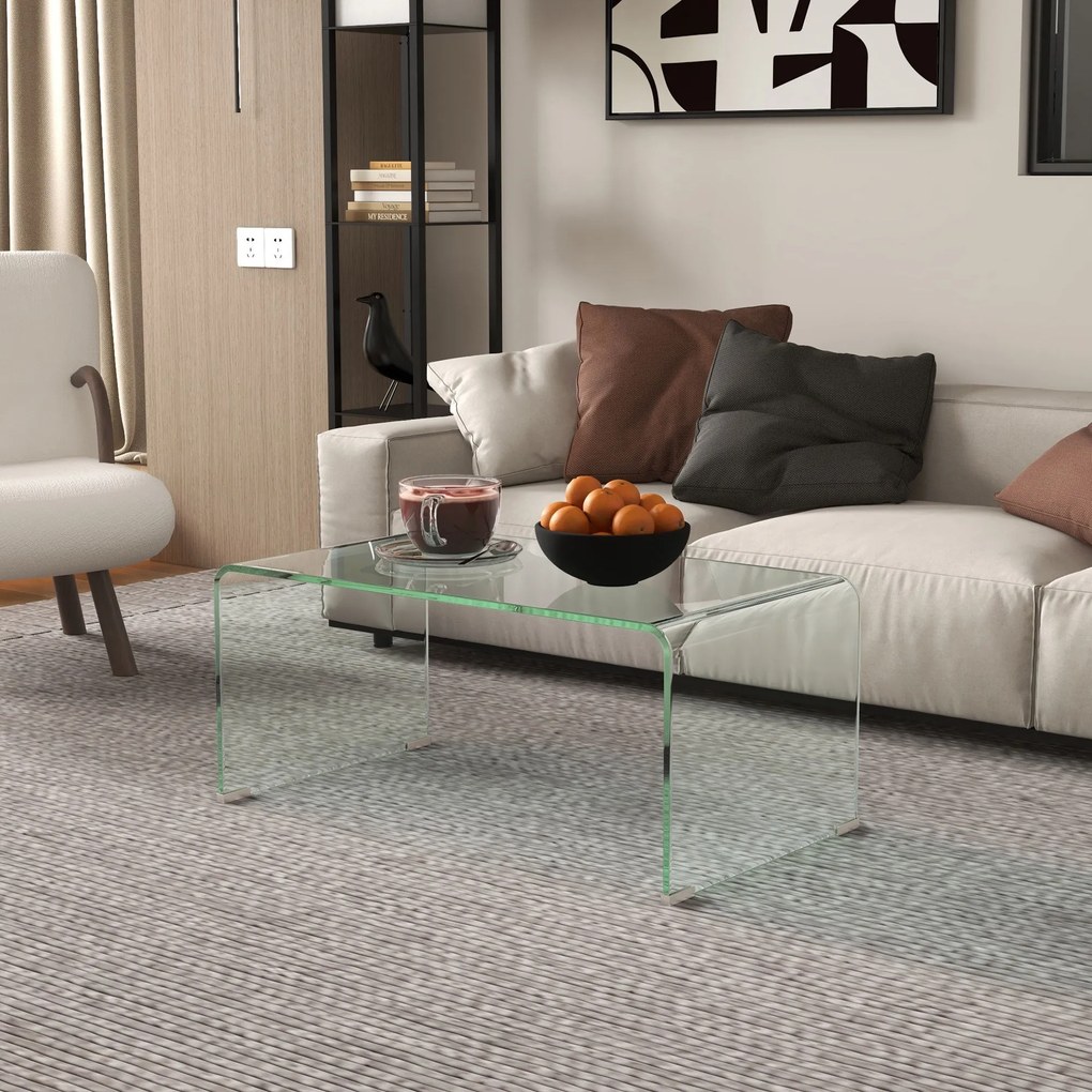 HOMCOM Průhledný Skleněný Kávový Stolek Obdélníkový Moderní Design Temperované Sklo s Bezpečnými Zaoblenými Okraji 80 x 45 x 35 cm