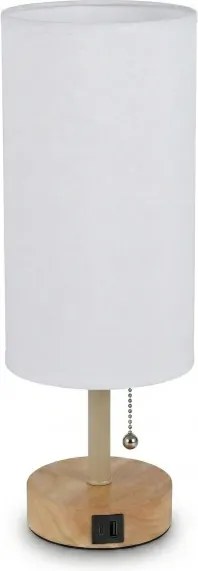 Brilagi - Stolní lampa s USB portem TABLON 1xE27/25W/230V dub/béžová/bílá