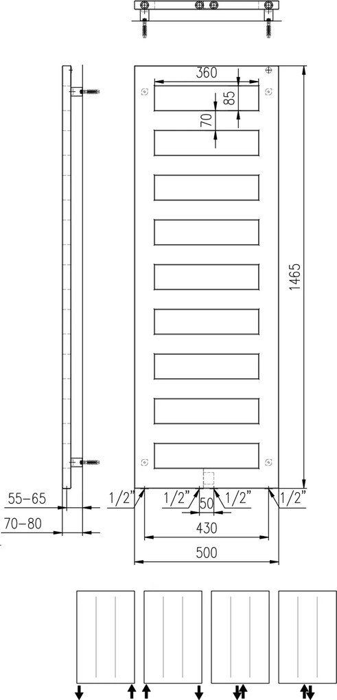 Sapho Block otopné těleso 500 x 1465 mm černá mat IR185
