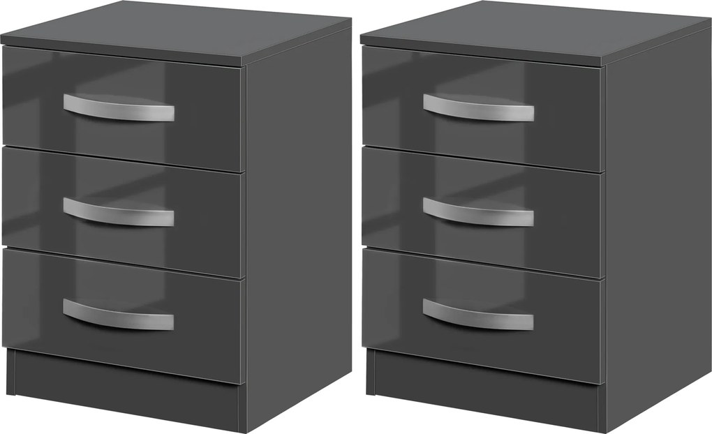 Moderní noční stolek HOMCOM, set 2 kusů se 3 zásuvkami do ložnice a obývacího pokoje z MDF, 40x36x56cm, šedý