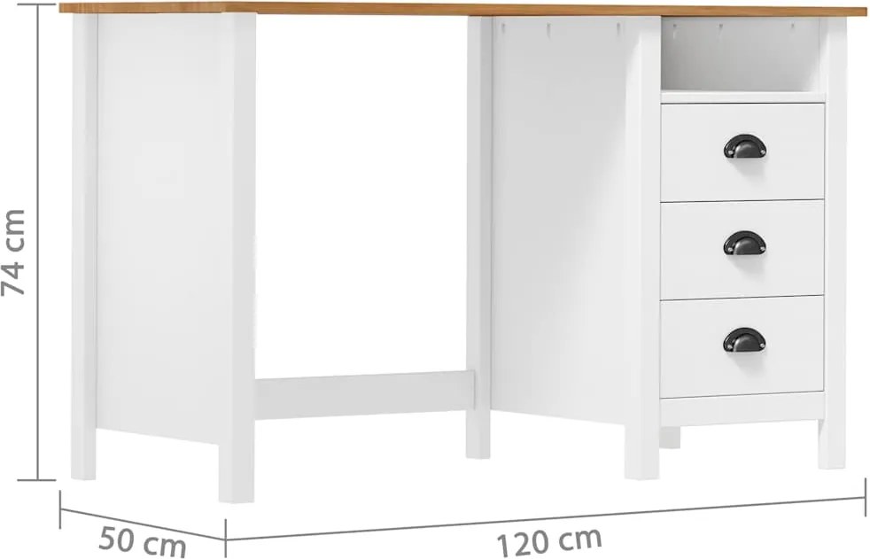 Psací stůl Hill 3 zásuvky 120 x 50 x 74 cm masivní borové dřevo 288998