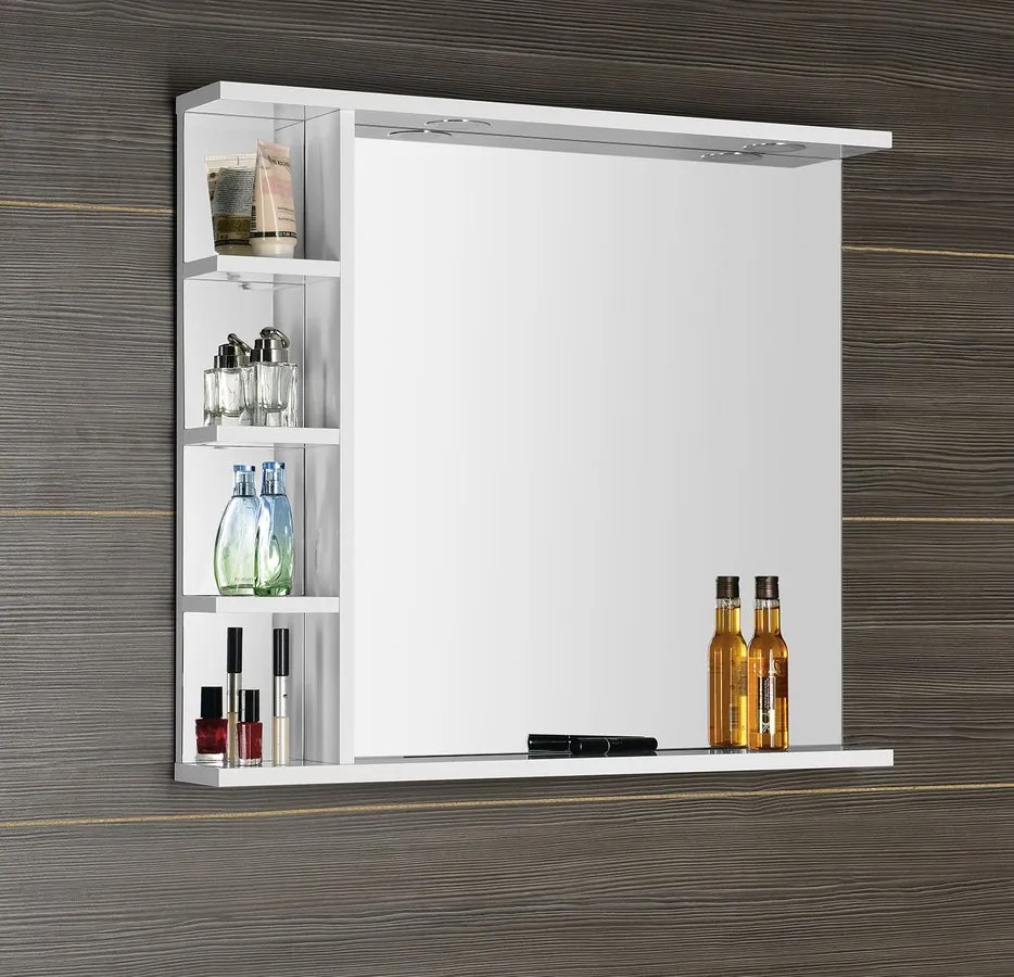 Aqualine, KORIN zrcadlo s LED osvětlením a poličkami 80x70x12cm, KO350
