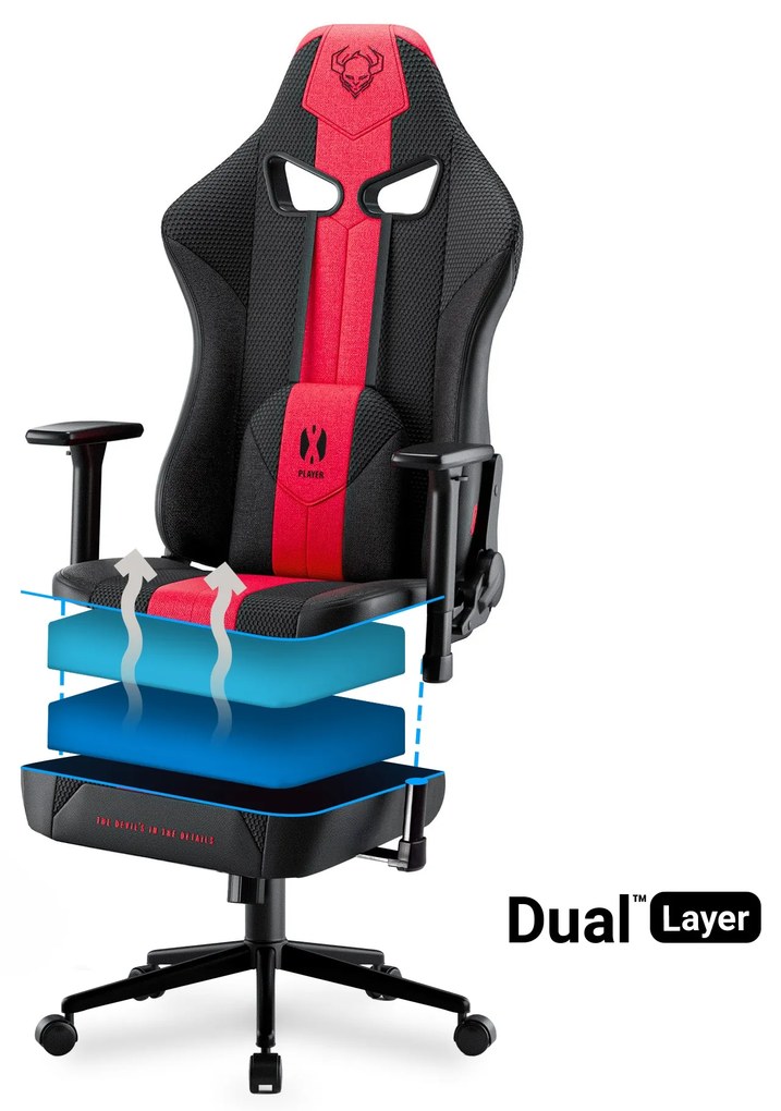 Látková herní židle Small Size, karmínový-antracitový: Diablo X-Player 2.0