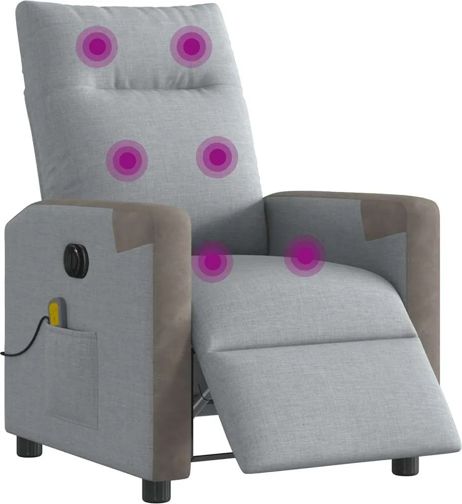 Elektrické masážní polohovací křeslo světle šedé textil 3324085