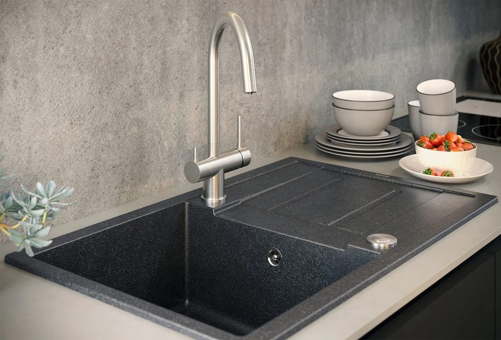 Quadron Caren, vysoká dřezová baterie s připojením vodního filtru, h-350, broušená ocel, 3623512_BS