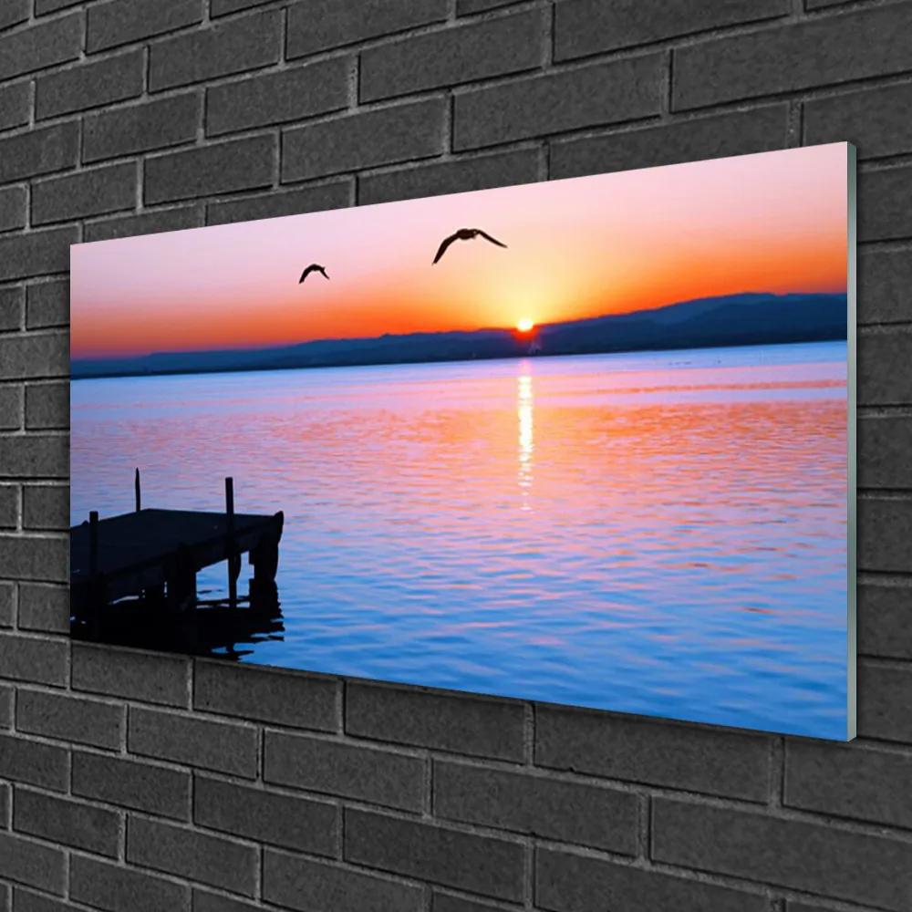 Obraz na skle Moře Molo Slunce Krajina 125x50 cm