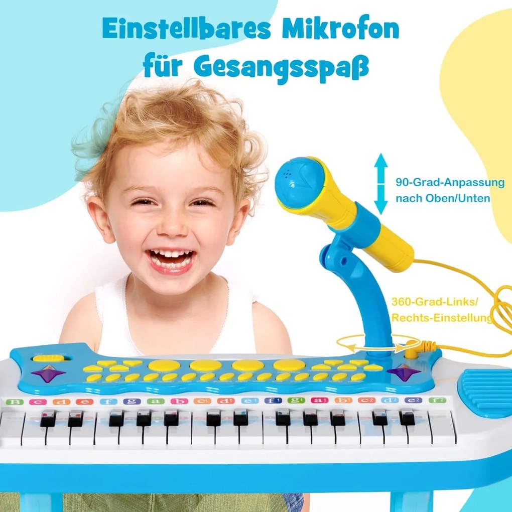 Costway Elektronická 31 klíčová dětská klávesnice se stoličkou a mikrofonem