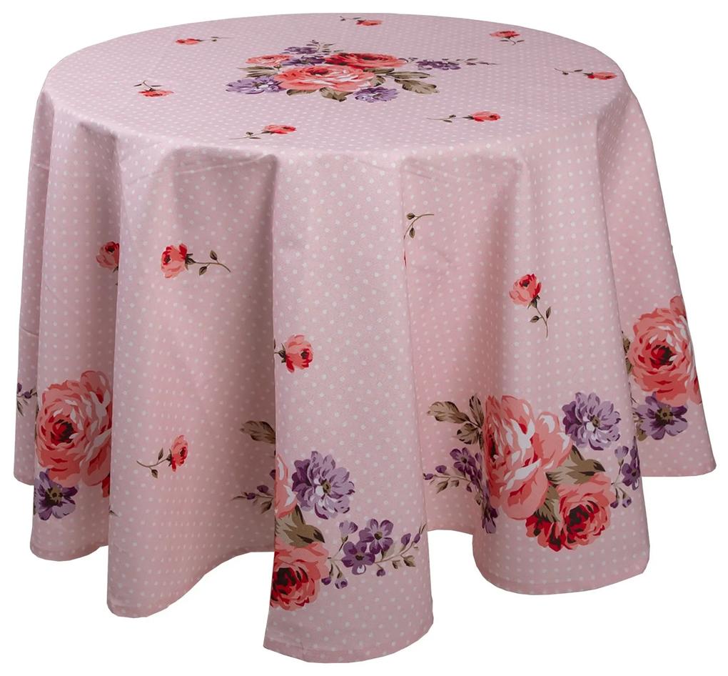 Růžový kulatý ubrus na stůl s růžemi Dotty Rose - Ø 170 cm