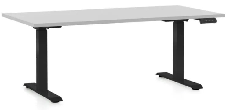 Výškově nastavitelný stůl OfficeTech D, 160 x 80 cm, černá podnož, světle šedá