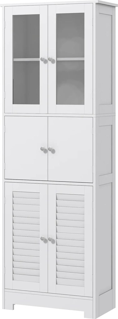 HOMCOM Sloupcový pomocný nábytek do koupelny s 6 dveřmi, nastavitelnými policemi a protiskluzovým designem moderní koupelnová skříň 60x30x170,5 cm bíl