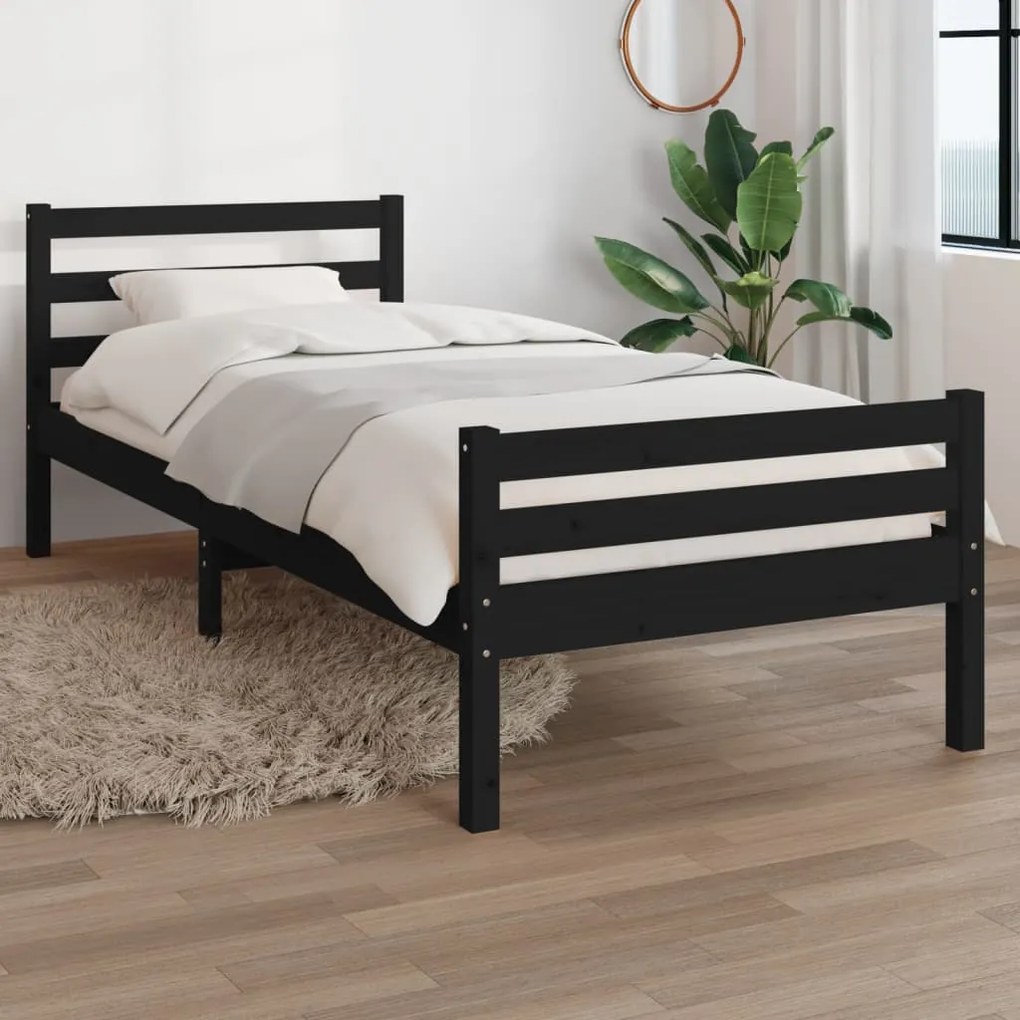 814813 vidaXL Rám postele černý masivní dřevo 100 x 200 cm