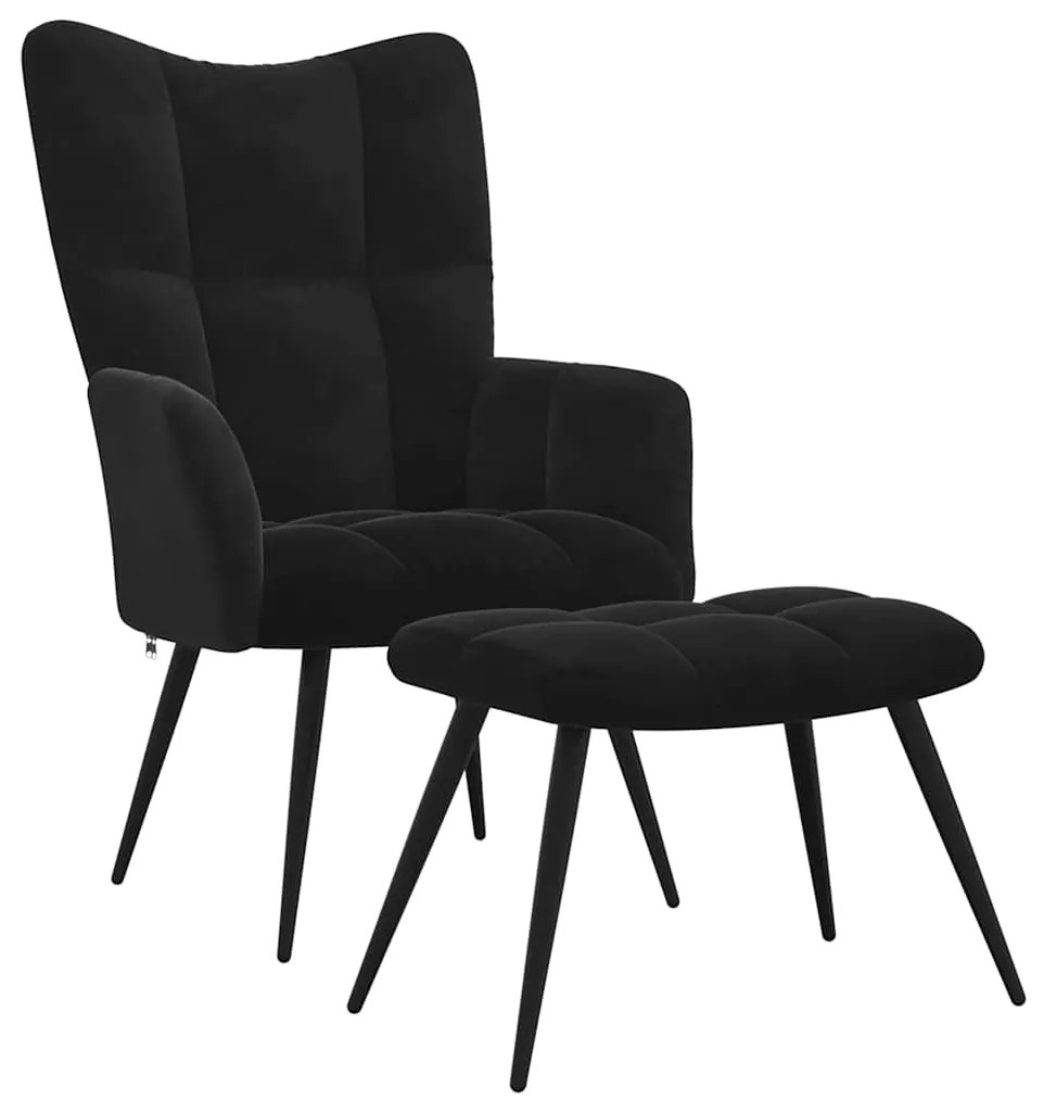 Relaxační křeslo s taburetkou černé sametové 328090