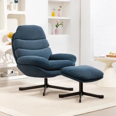HOMCOM Relaxační křeslo s podnožkou, křeslo, lounge křeslo s čalouněním z chenille, moderní televizní křeslo, 78 x 93 x 100 cm, modrá