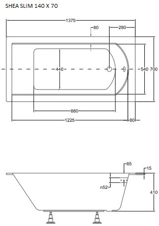 NIKIDO - B Akrylátová vana SHEA SLIM 140x70, 150x70, 160x70, 170x70 Velikost: 150x70
