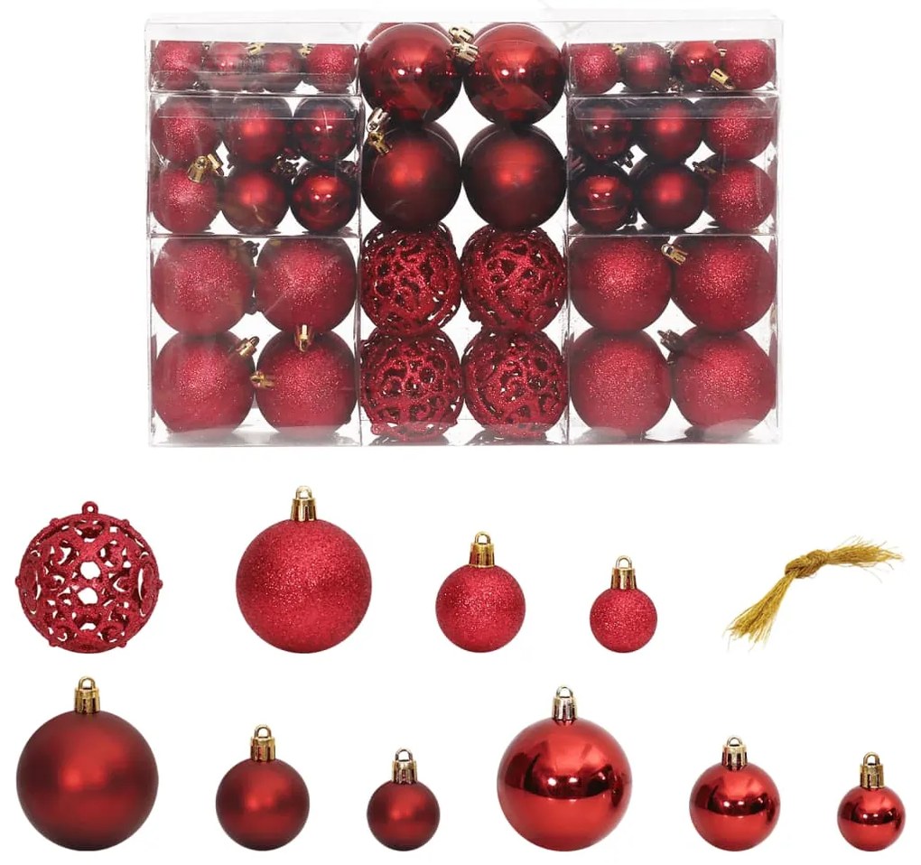 vidaXL Sada vánočních baněk 100 kusů 3/4/6 cm červená