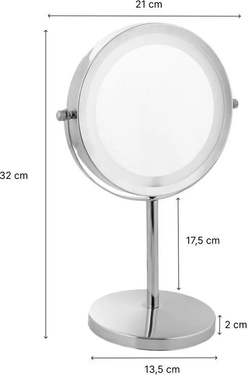 Erga Kimi, zvětšovací kosmetické zrcadlo s LED podsvícením 210x320 mm, chromová, ERG-YKA-CH.KIMI