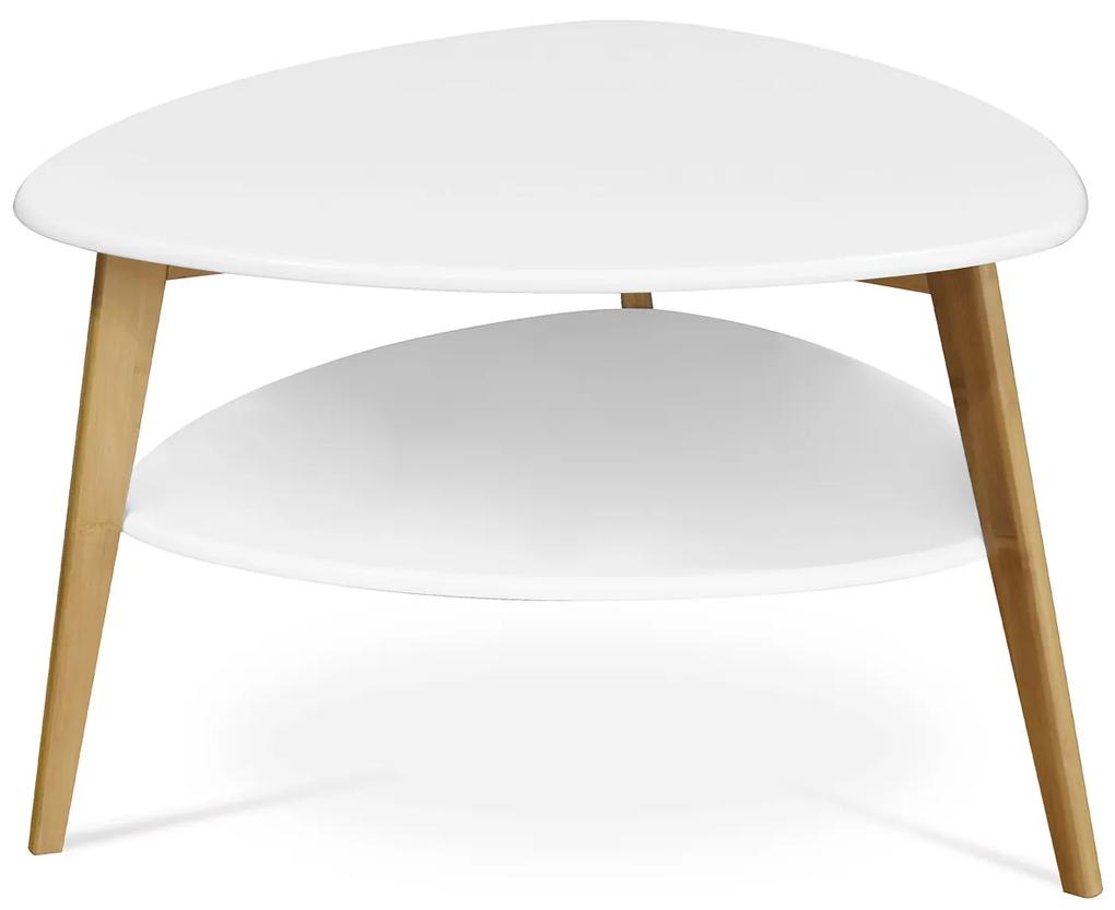Stůl konferenční 78x77x50 cm, MDF bílá deska, nohy bambus přírodní odstín