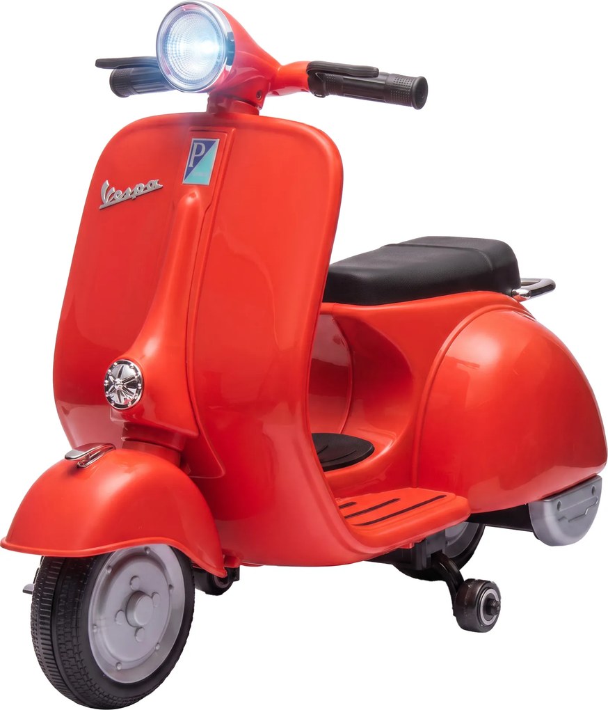 AIYAPLAY elektrická motorka pro děti od 3 let, licencovaná VESPA, 7,2 V, s odnímatelnými pomocnými kolečky, 3-5 km/h, max. 30 kg, červená