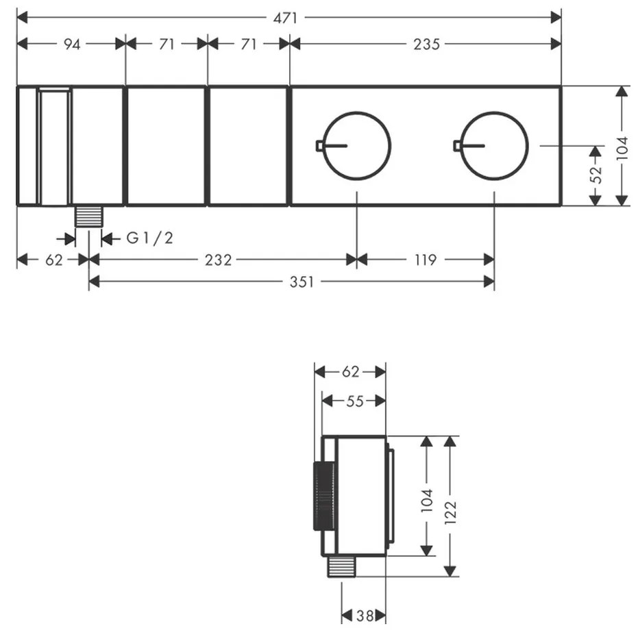 Axor Edge - Modul termostatu Select 470/100 s podomítkovou instalací, pro 2 spotřebiče - diamantový brus, chrom 46701000