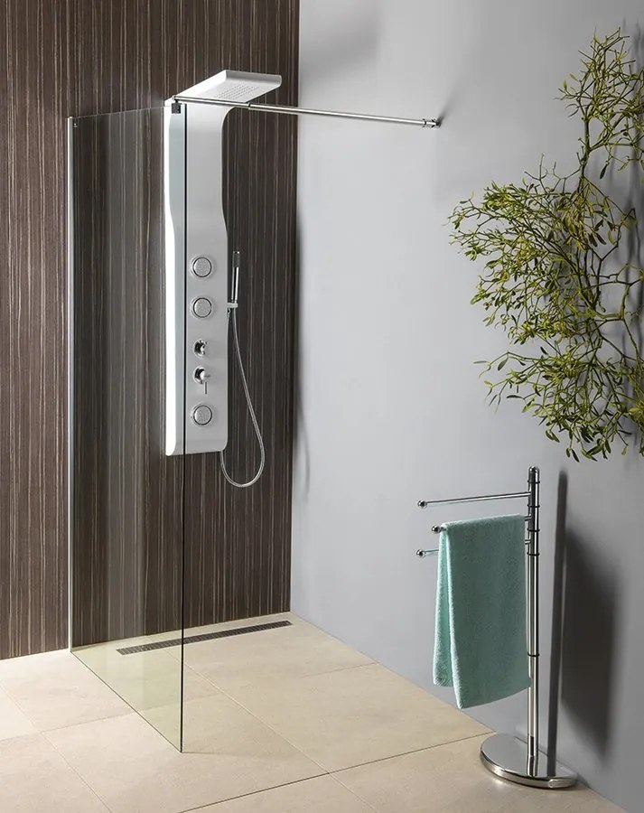 Aqualine Aqualine, WALK-IN stěna k instalaci na zeď se vzpěrou, jednodílná, 800 mm, čiré sklo, WI081