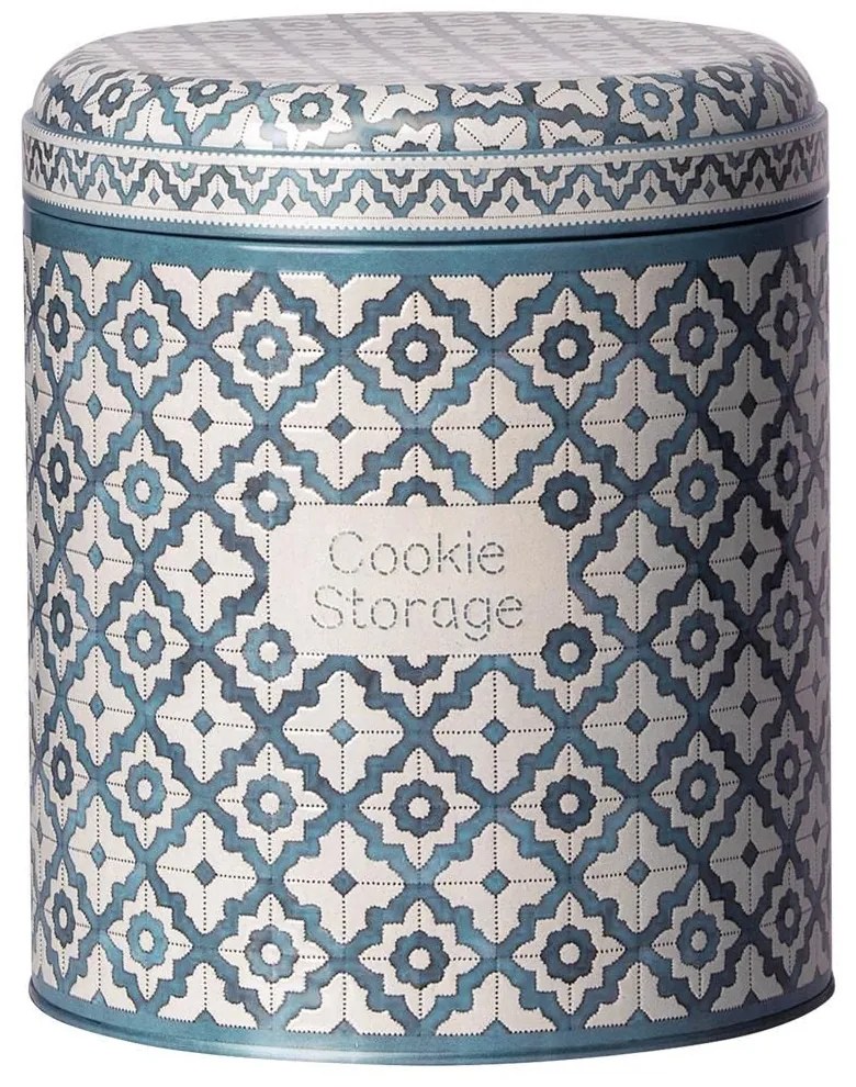 Maileg Plechová dóza na sušenky Cookie Box A - modrobílá, modrá barva, černá barva, kov