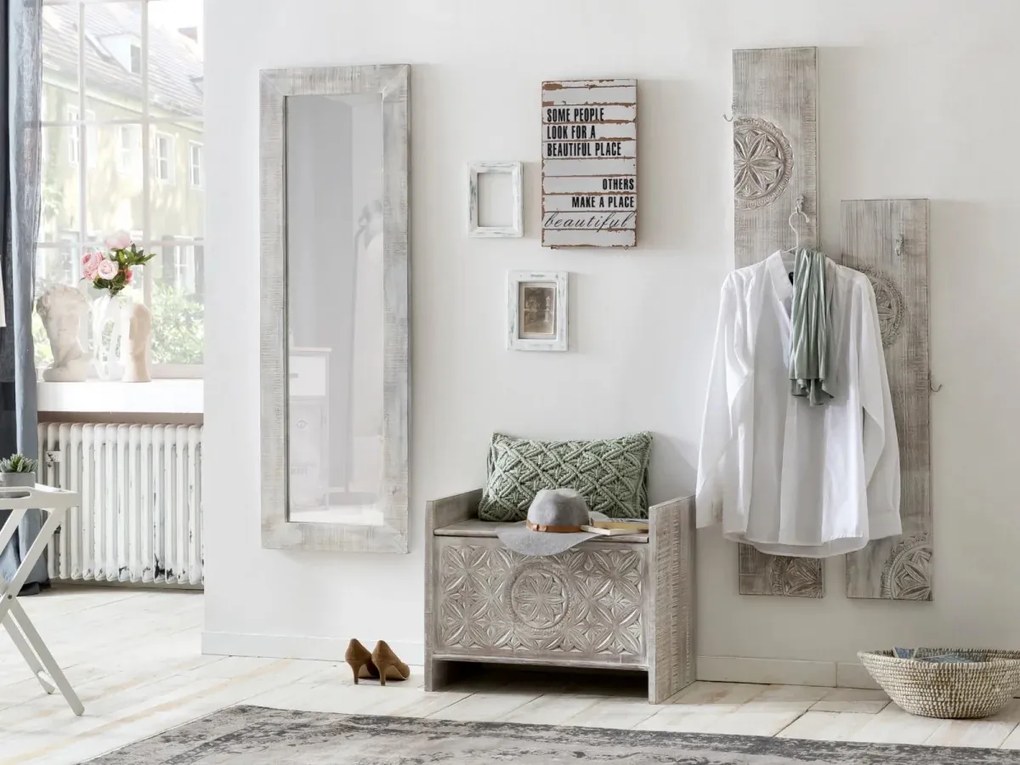 furniture-nabytek.cz - Masivní zrcadlo Makira z mangového dřeva, lakované, bílé – 50×150 cm