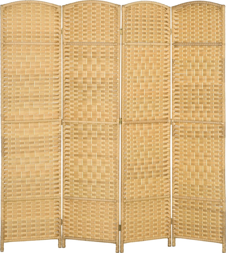 HOMCOM Skládací Paraván 4 Panely 180x180 cm - Ochranná Záclona pro Kancelář a Ložnici v Přírodním Stylu