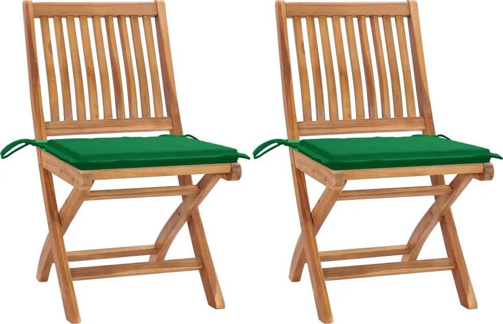vidaXL Zahradní židle 2 ks podušky masivní teakové dřevo [3062435] Barva: Zelená