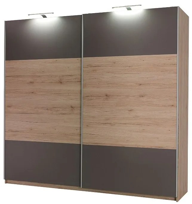 Moderní šatní skříň s posuvnými dveřmi Darien, LTD, dub san remo / šedá, 225x211x63 cm