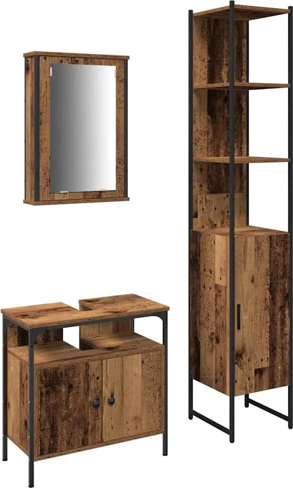 Sada koupelnového nábytku 3 ks Staré dřevo 33 x 33 x 185,5 cm 3332555