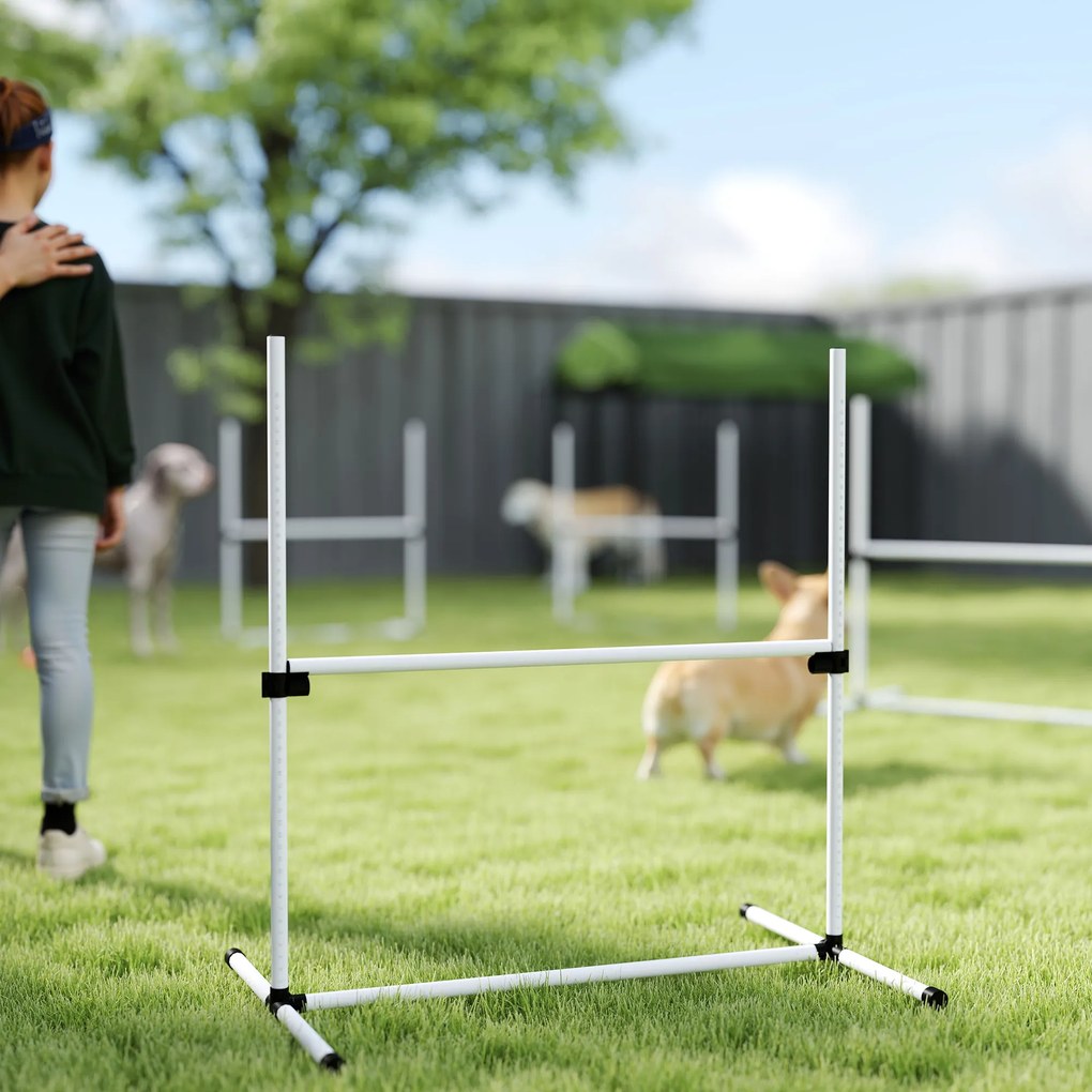 PawHut agility překážková sada pro výcvik psů 4 překážky slalomové tyče plastové bílé 99x65x94cm pro aktivní výcvik psů