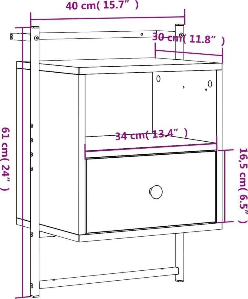 vidaXL Noční stolek nástěnný 40x30x61 cm kompozitní dřevo [833441] Barva: kouřový dub