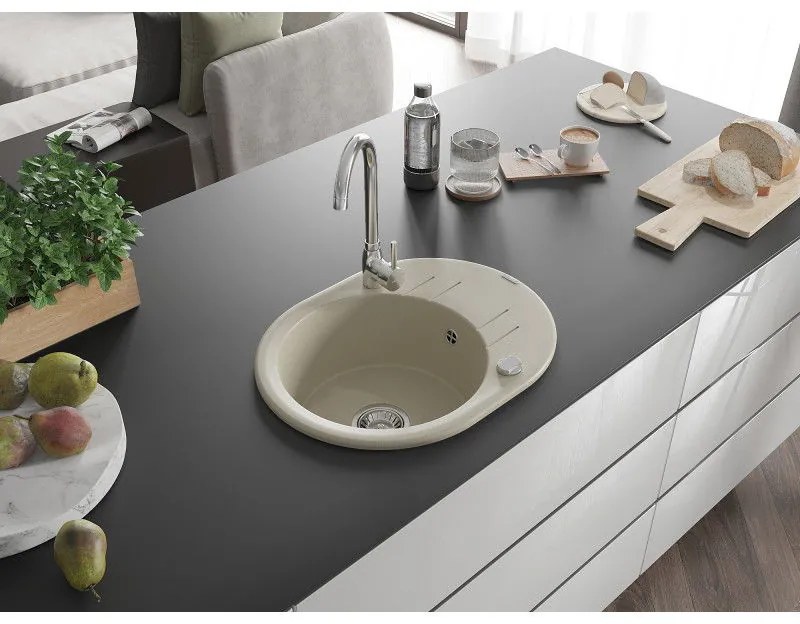 Mexen Kevin, granitový dřez 586x458x190 mm, 1-komorový, béžová, 6517581005-69