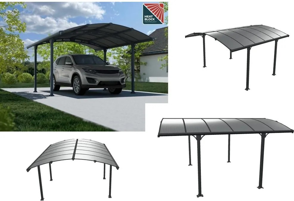 Přístřešek na auto Palram Canopia Arcadia 4300 antracit hliníkový, polykarbonát, 4,3 x 3,5 m