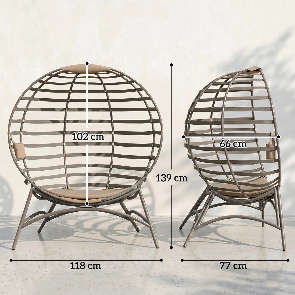 Outsunny papasan zahradní židle 2 koše polštáře oválné lounge křeslo skládací balkon terasa písek hnědá ocel 118x75x139cm